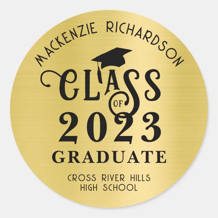 Graduation Class Year Metallic Gold Foil Classic Round Sticker | Zazzle