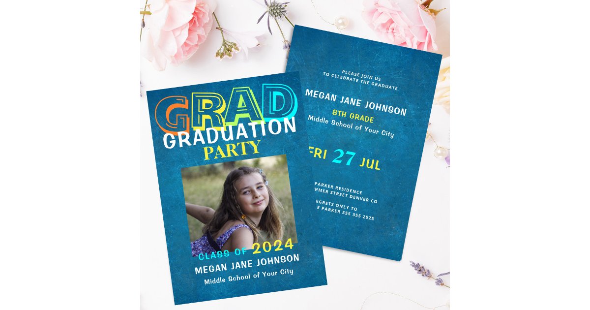 Graduation colorful middle school grad photo invitation | Zazzle