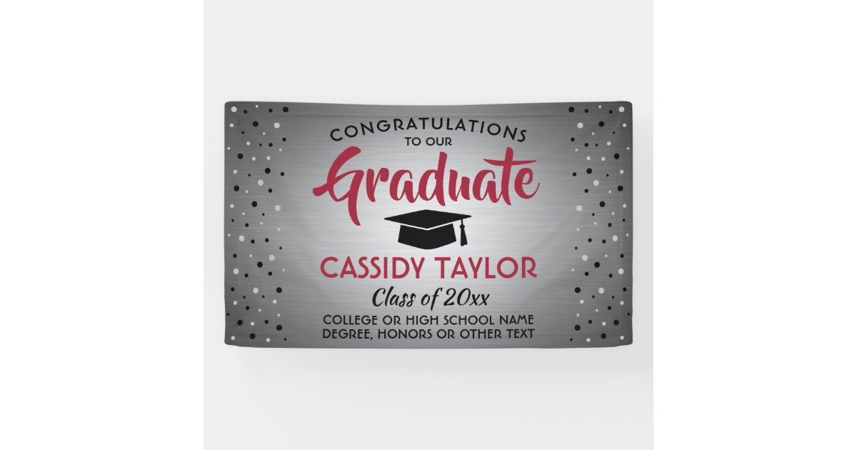 Graduation Confetti Brushed Stainless Red & Black Banner | Zazzle.com