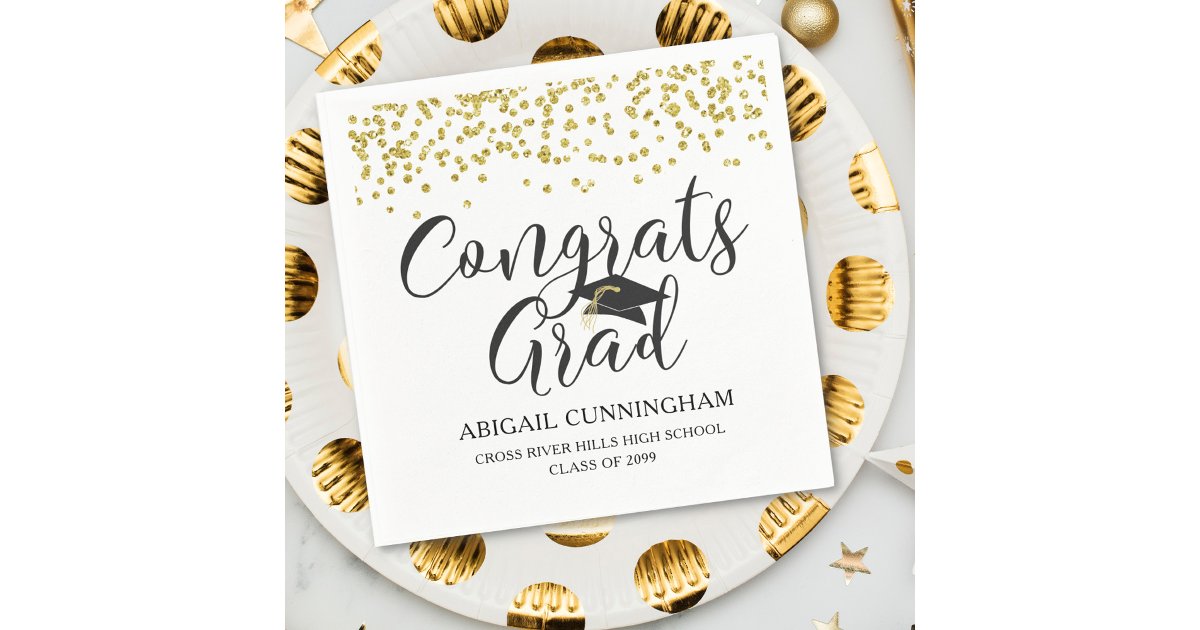 Graduation Confetti CONGRATS GRAD Personalized Napkins | Zazzle