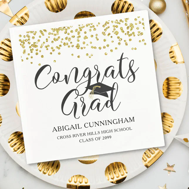 Graduation Confetti CONGRATS GRAD Personalized Napkins | Zazzle