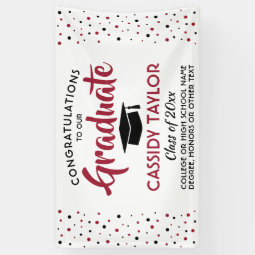 Graduation Confetti Modern Red White and Black Banner | Zazzle