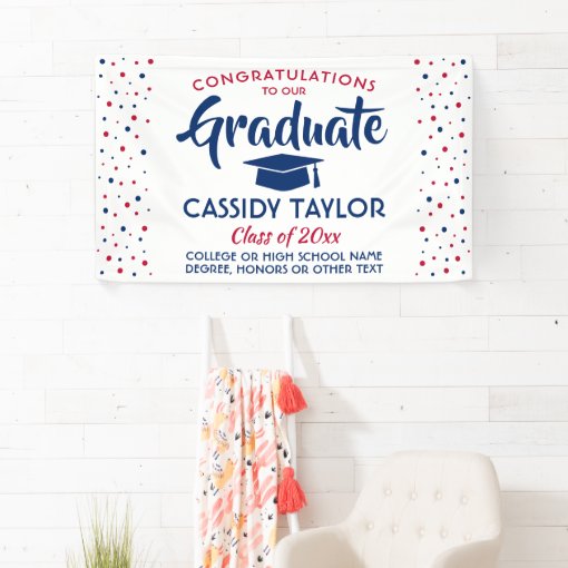 Graduation Confetti Modern Red White and Blue Banner | Zazzle