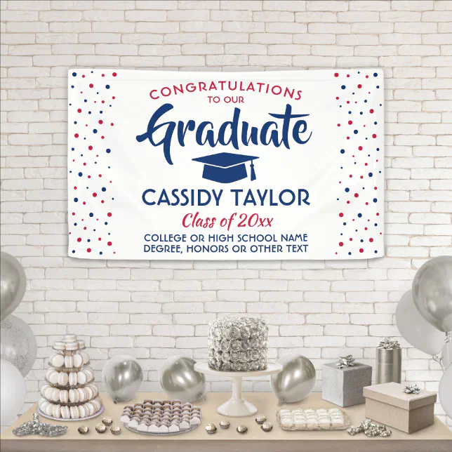 Graduation Confetti Modern Red White and Blue Banner | Zazzle