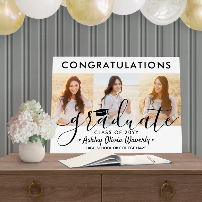 Graduation Congrats 3 Photo Collage Modern Script Foam Board | Zazzle