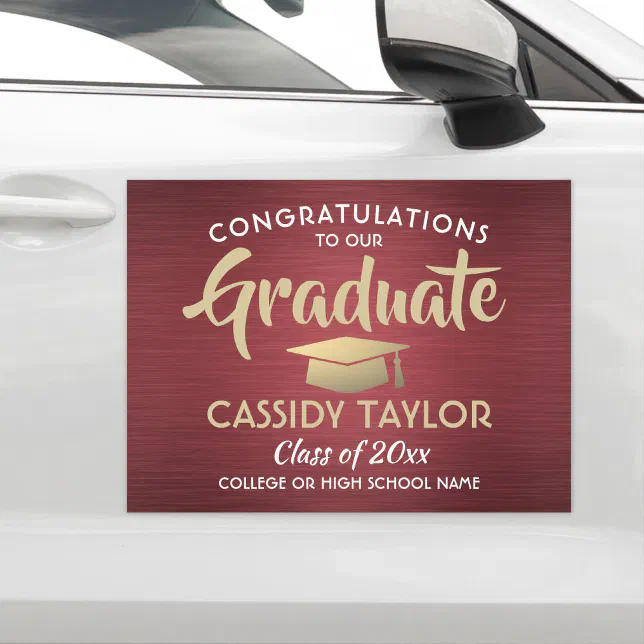 Graduation Congrats Burgundy Red Gold White Parade Car Magnet | Zazzle