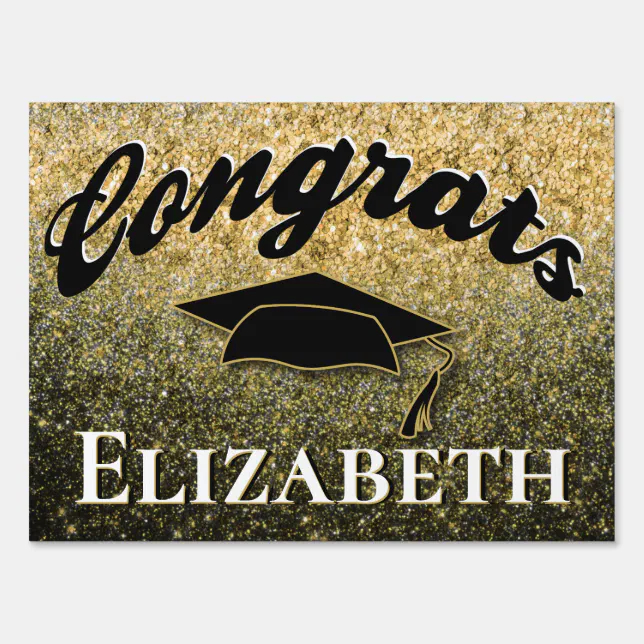 Graduation Congrats Cap Modern Gold Simple Sign | Zazzle