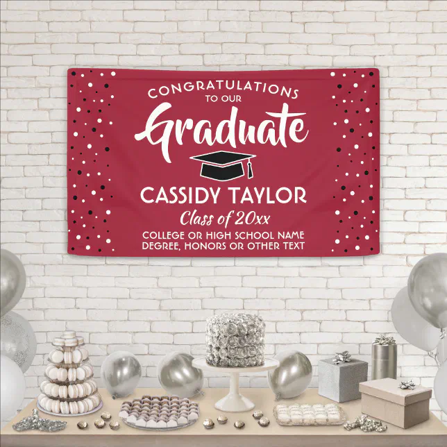 Graduation Congrats Confetti Red White and Black Banner | Zazzle