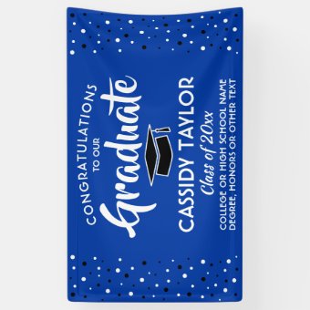 Graduation Congrats Confetti Royal Blue and White Banner | Zazzle