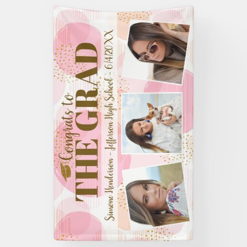 Graduation Congrats Custom Photos Pink Gold Sign | Zazzle