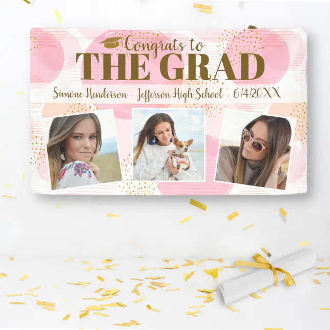 Graduation Congrats Custom Photos Pink Gold Sign | Zazzle