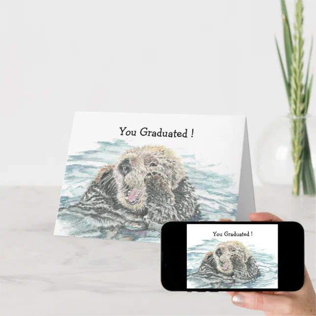 Graduation Congrats Cute Excited Otter Humorous Card | Zazzle