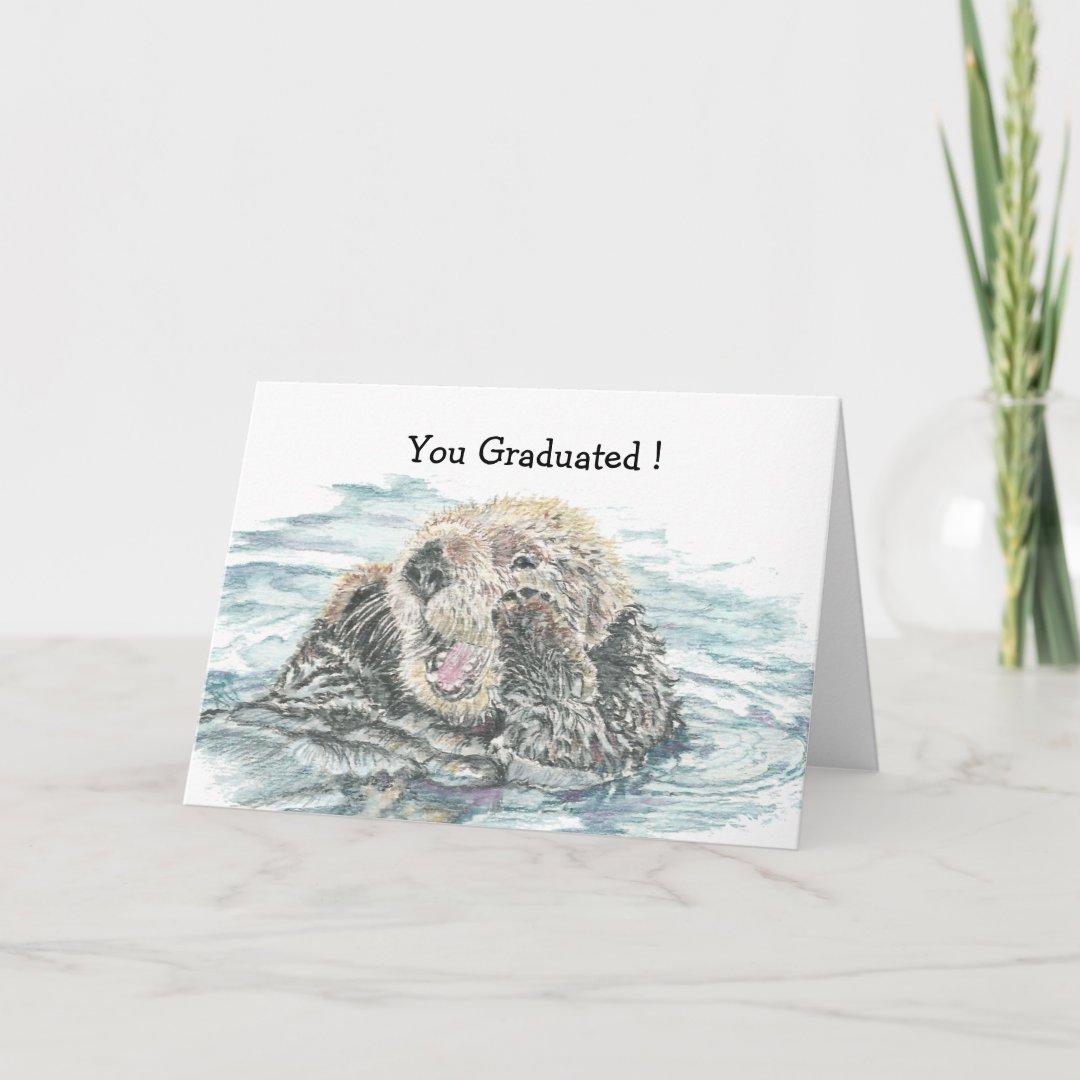 Graduation Congrats Cute Excited Otter Humorous Card | Zazzle