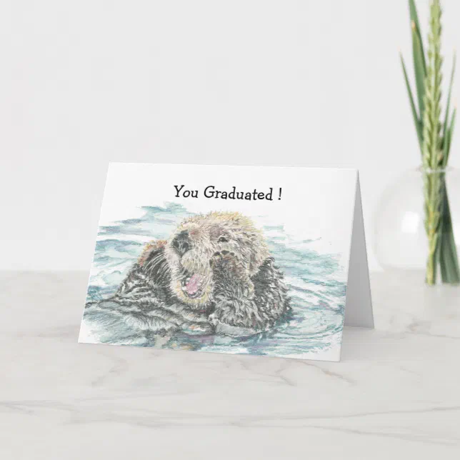 Graduation Congrats Cute Excited Otter Humorous Card | Zazzle