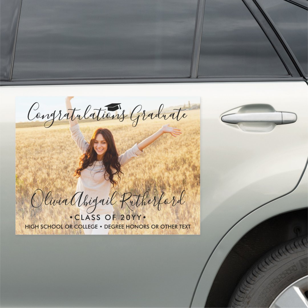 Graduation Congrats Elegant Black Script Parade Car Magnet | Zazzle