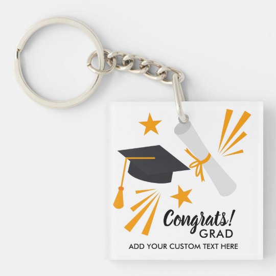 Graduation Congrats Grad Cap Diploma Stars Custom Keychain | Zazzle.com