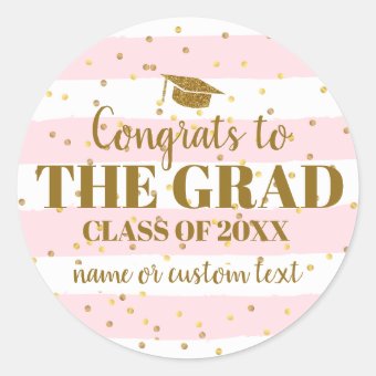 Graduation Congrats Grad Gold Glitter Stripes Classic Round Sticker ...