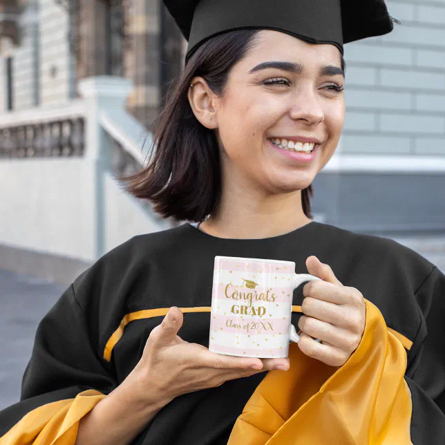 Graduation Congrats Grad Gold Glitter Stripes Coffee Mug | Zazzle
