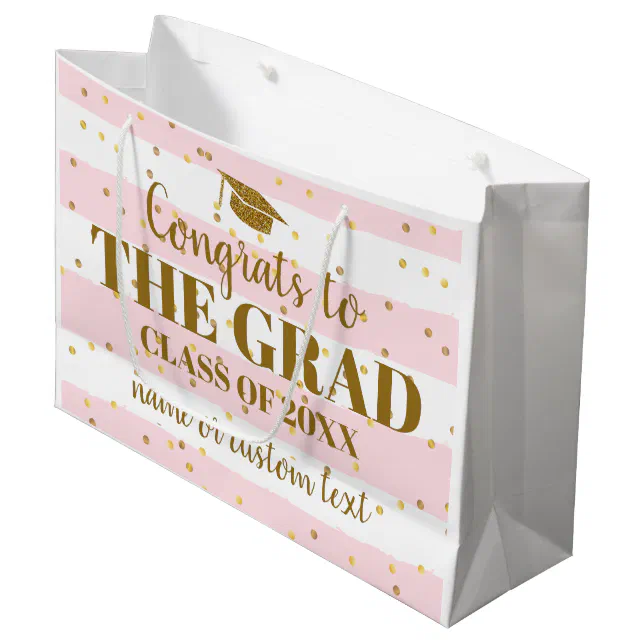 Graduation Congrats Grad Gold Glitter Stripes Large Gift Bag | Zazzle