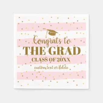 Graduation Congrats Grad Gold Glitter Stripes Napkins | Zazzle