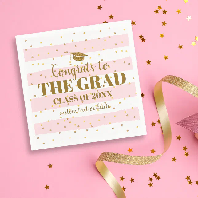Graduation Congrats Grad Gold Glitter Stripes Napkins | Zazzle