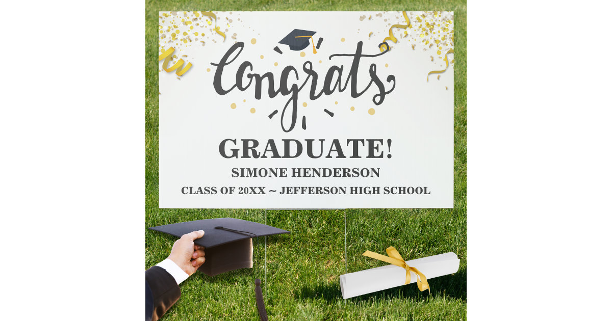 Graduation Congrats Grad Gold Glitter Yard Sign | Zazzle