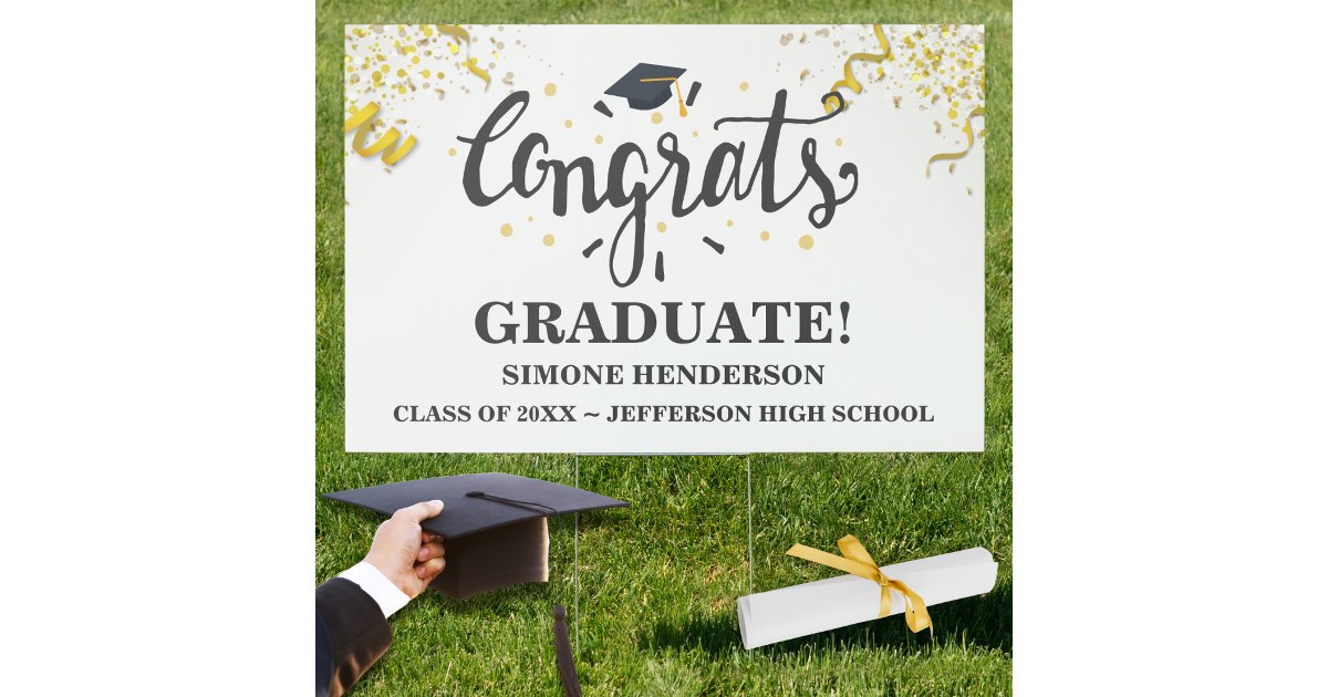 Graduation Congrats Grad Gold Glitter Yard Sign | Zazzle