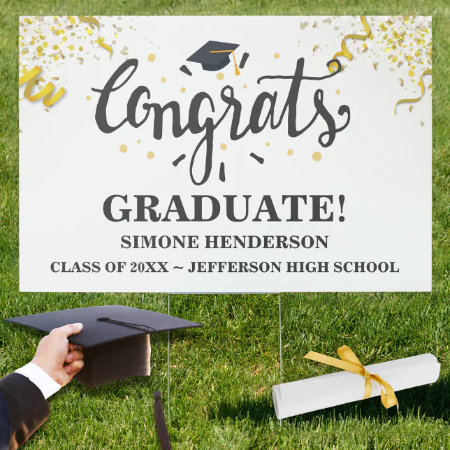 Graduation Congrats Grad Gold Glitter Yard Sign | Zazzle
