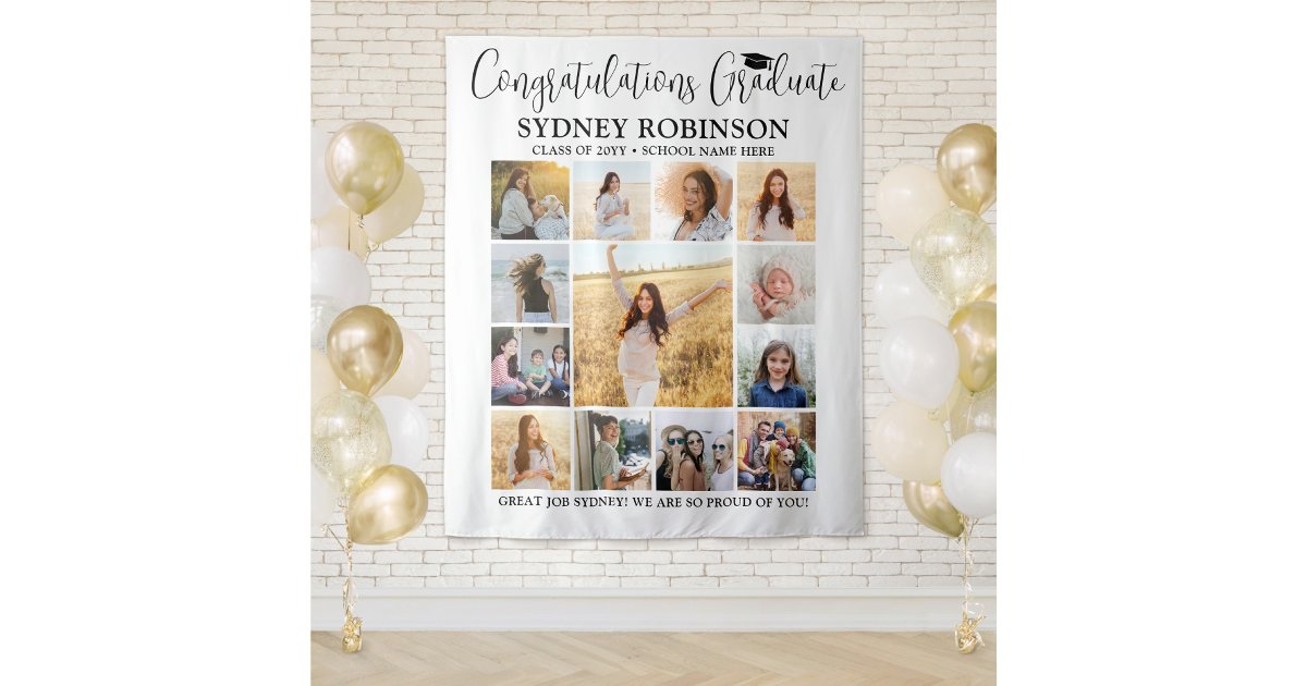 Graduation Congrats Large Photo Collage Backdrop | Zazzle
