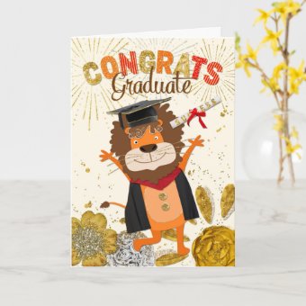 Graduation Congrats - Lion Cartoon Roaring Success Card | Zazzle