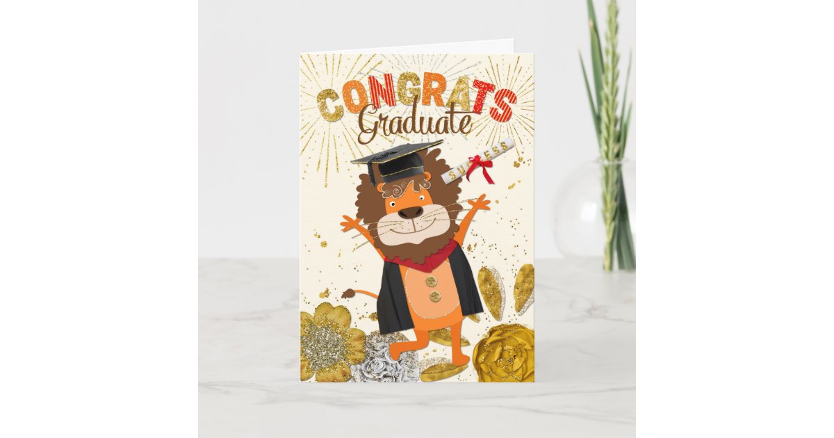 Graduation Congrats - Lion Cartoon Roaring Success Card | Zazzle