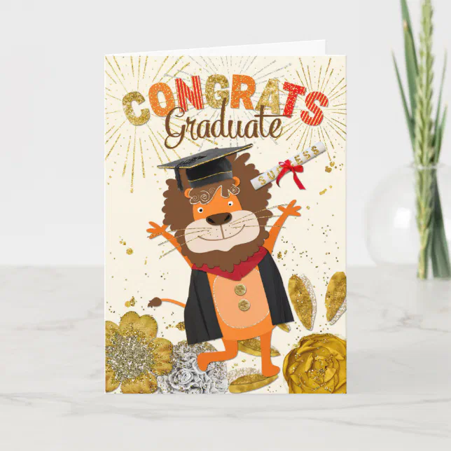 Graduation Congrats - Lion Cartoon Roaring Success Card | Zazzle