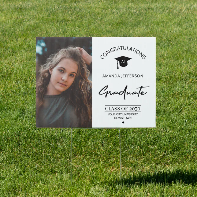 Graduation congrats name elegant photo graduate si sign | Zazzle