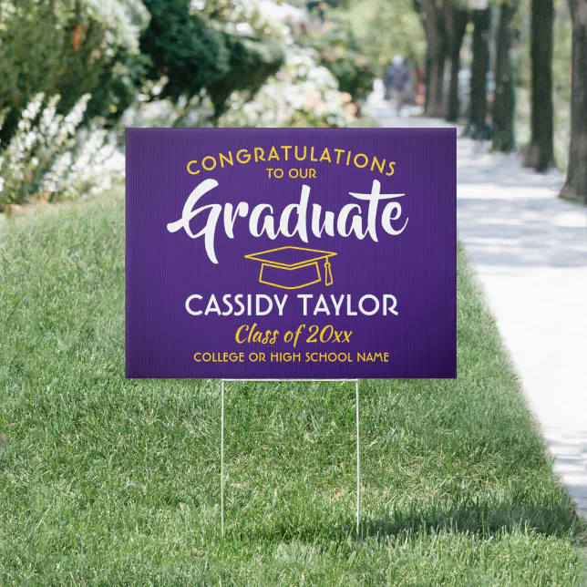 Graduation Congrats Purple Gold Yellow White Yard Sign | Zazzle