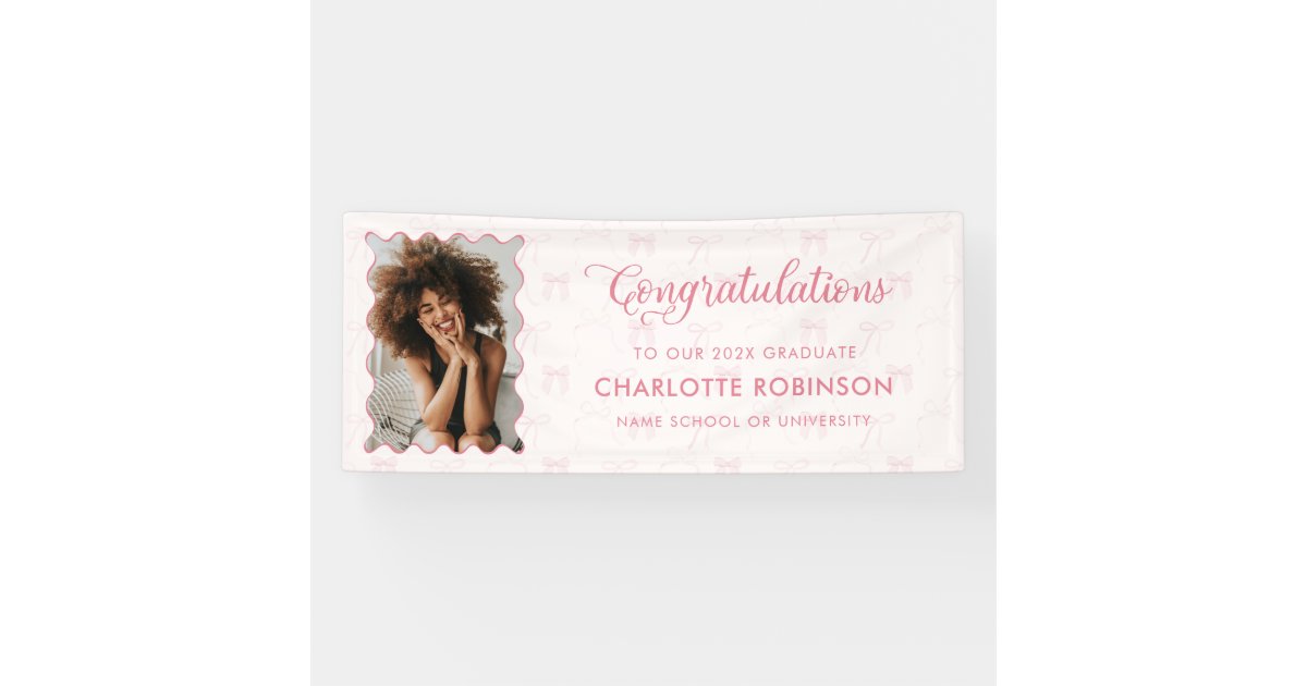 Graduation Congratulation Pink Bow Photo Banner | Zazzle