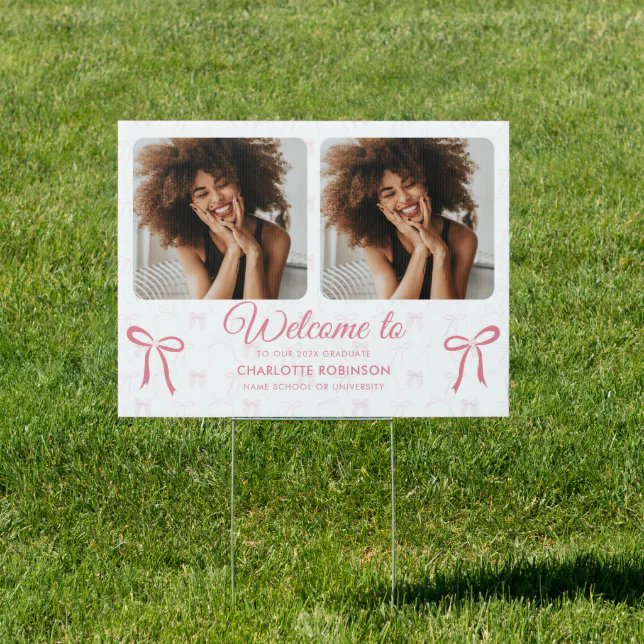 Graduation Congratulation Pink Bow Photo Yard sign | Zazzle