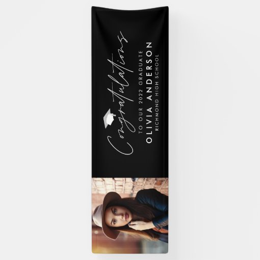 Graduation congratulations black modern photo banner | Zazzle