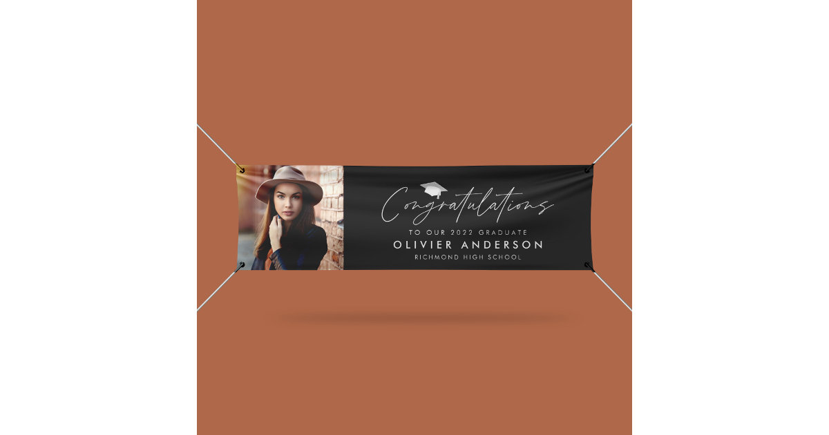 Graduation congratulations black modern photo banner | Zazzle