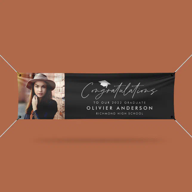 Graduation congratulations black modern photo banner | Zazzle