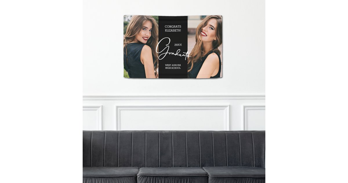 Graduation Congratulations Black Modern Photo Banner | Zazzle