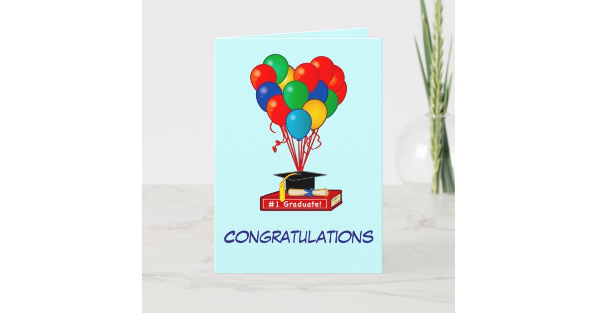 Graduation Congratulations Book, Balloons, Diploma Card | Zazzle