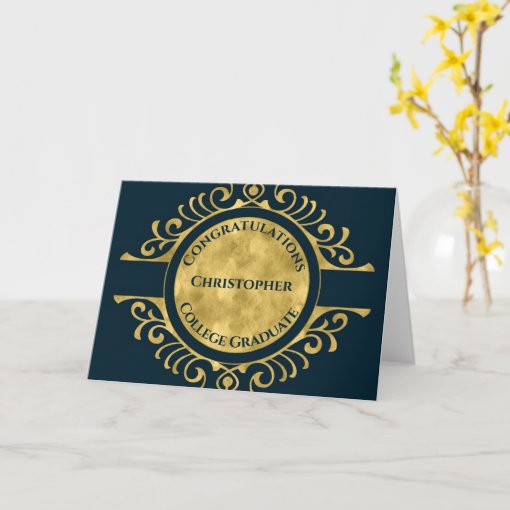 Graduation Congratulations Elegant Blue Gold Card | Zazzle
