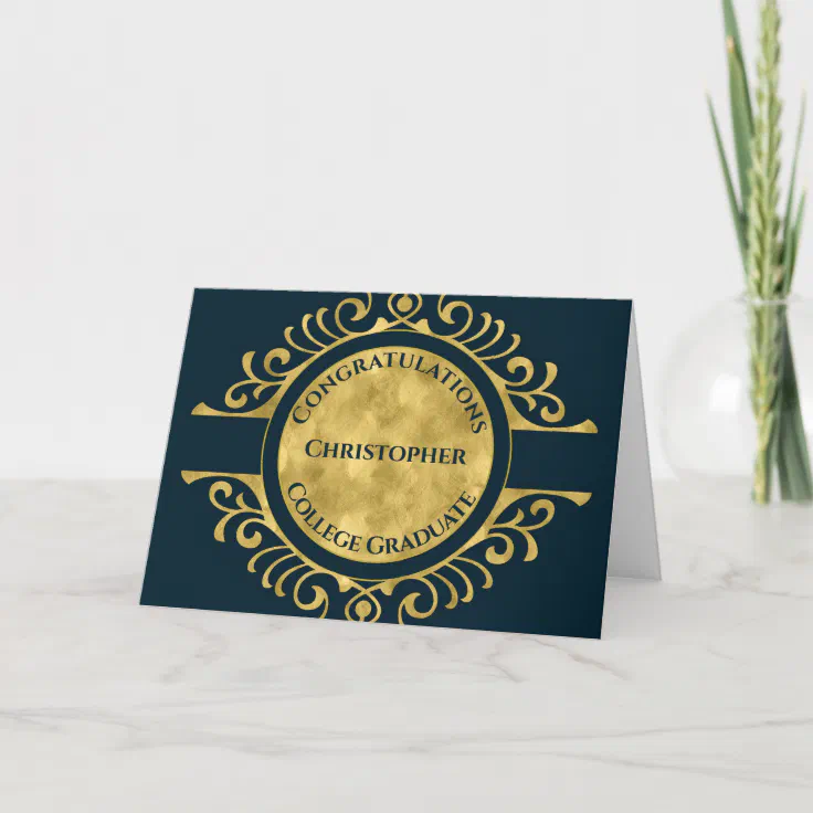 Graduation Congratulations Elegant Blue Gold Card | Zazzle