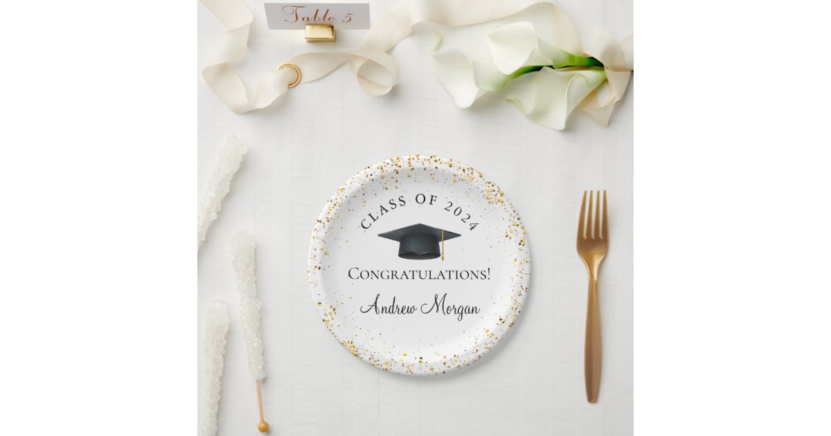 Graduation Congratulations Gold Confetti Paper Plates | Zazzle