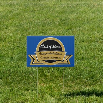 Graduation Congratulations Gold Ribbon Simple Blue Sign | Zazzle