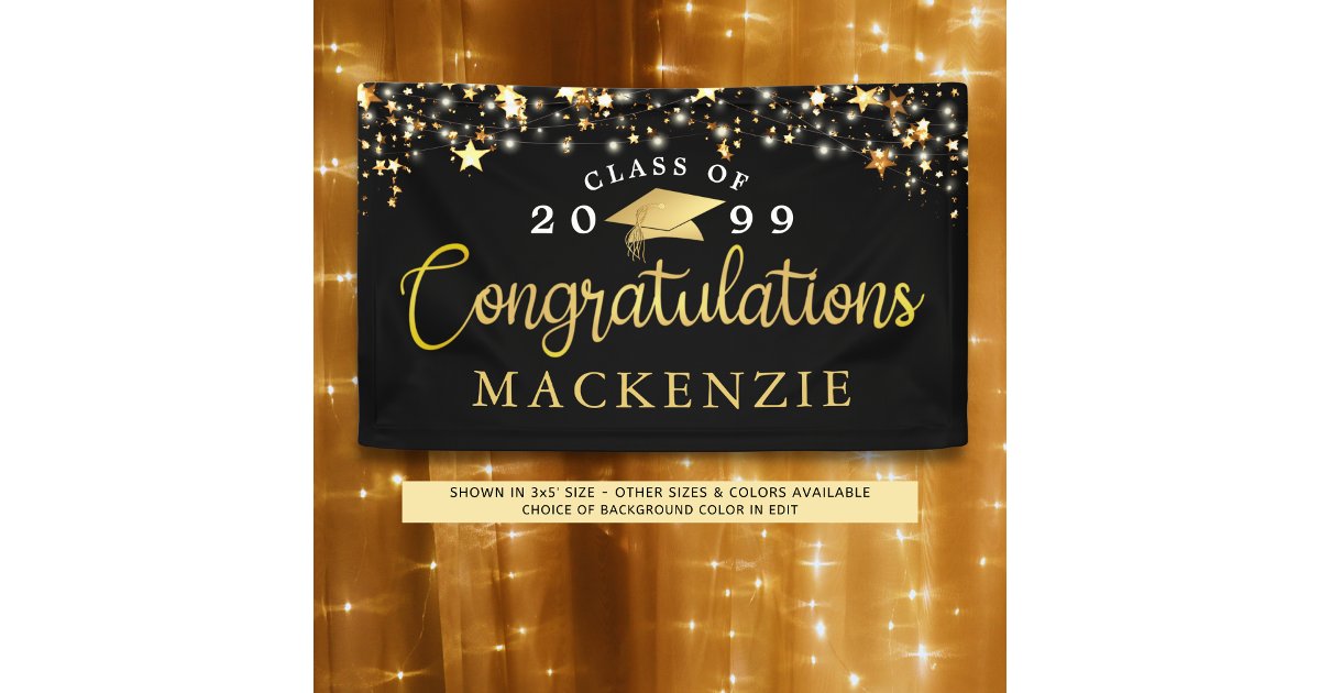 Graduation Congratulations Gold Stars Custom Color Banner | Zazzle