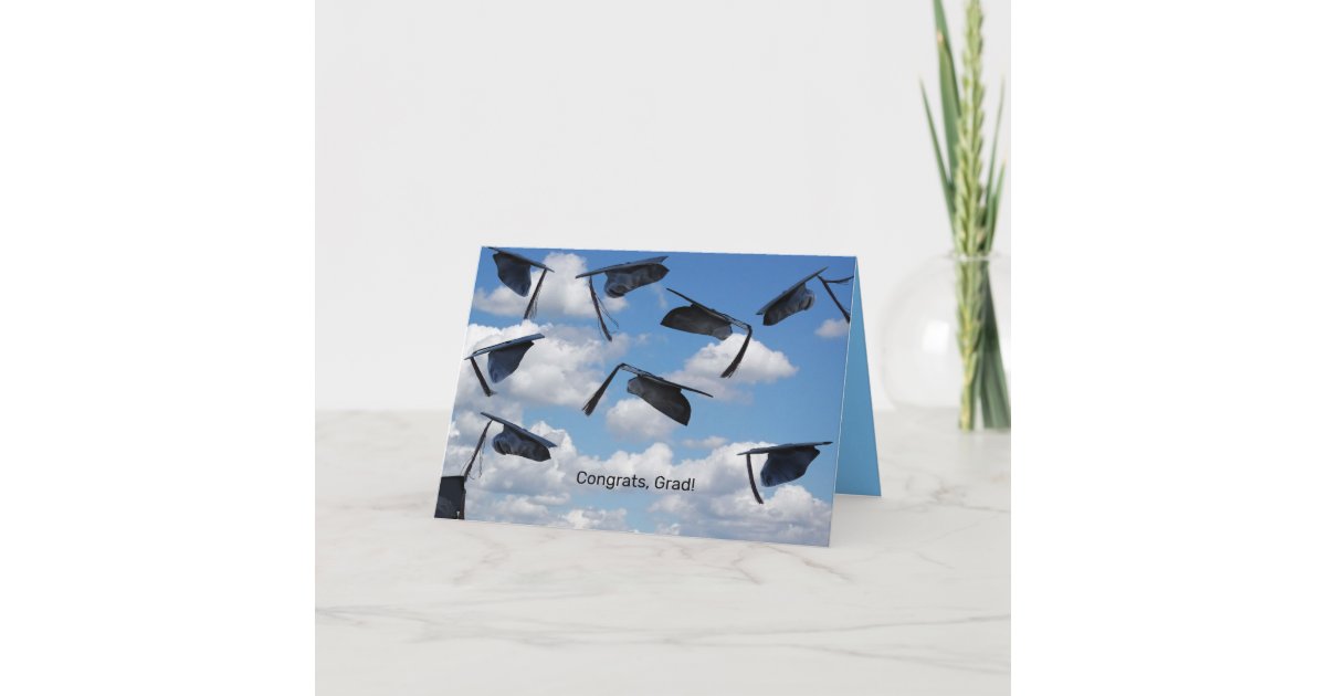 Graduation congratulations hats flying in sky card | Zazzle