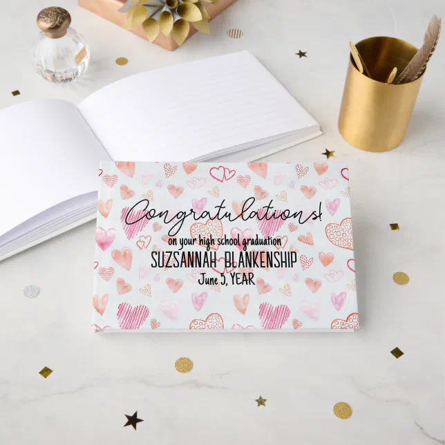 Graduation Congratulations Heart Pattern Custom Guest Book | Zazzle
