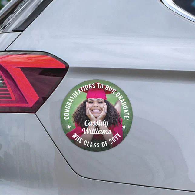 Graduation Congratulations Modern 1 Photo Round Car Magnet | Zazzle