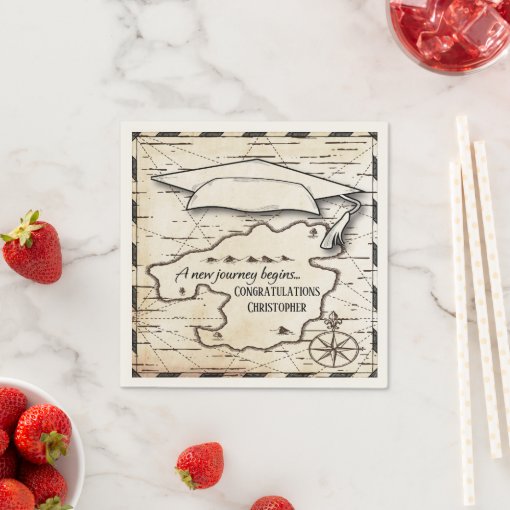 Graduation Congratulations Monogram Compass & Map Napkins | Zazzle